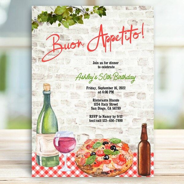 Italian Restaurant Birthday Invitation - Etsy