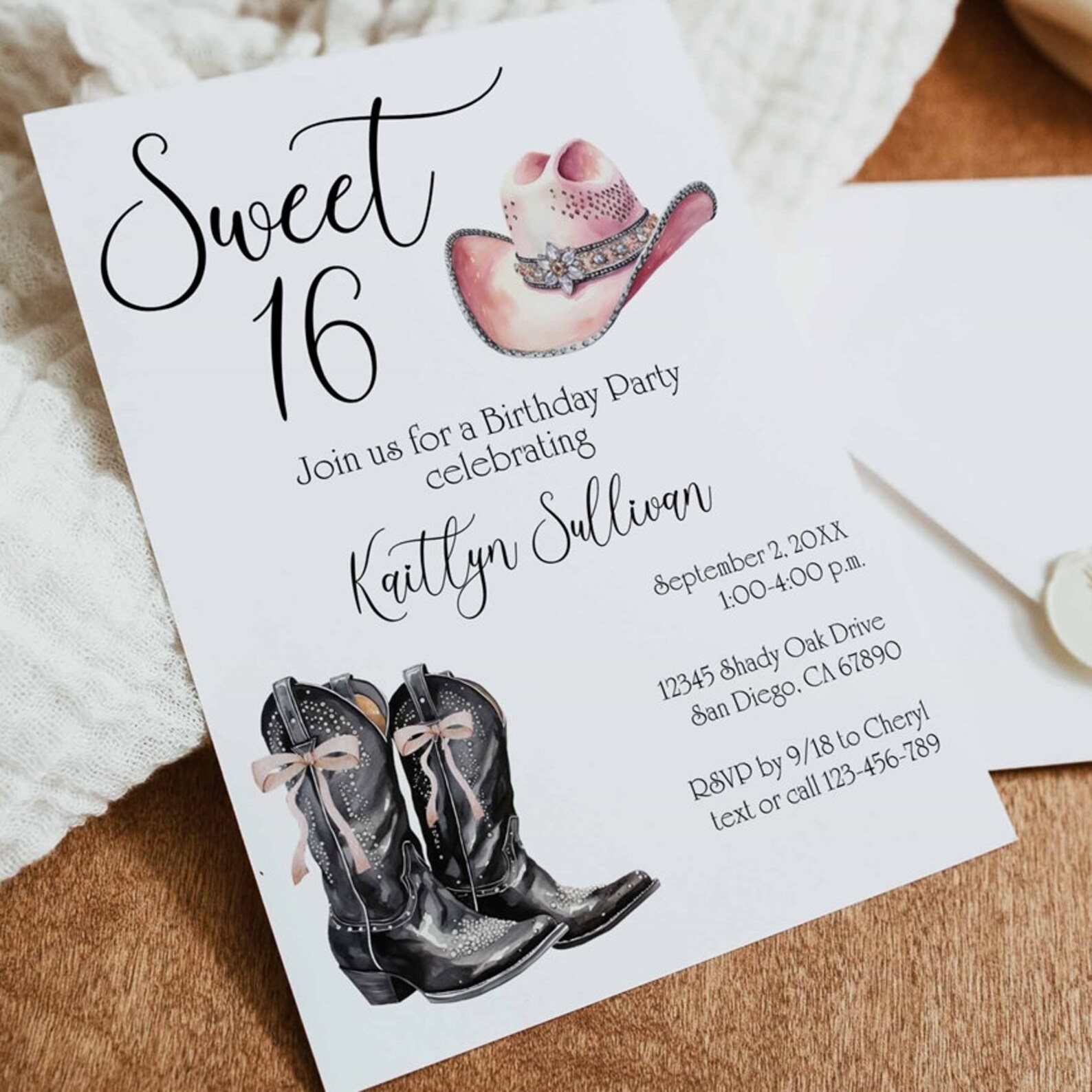 Sweet 16 Birthday Invitation Cowboy Cowgirl Boots Invite With Pink and ...