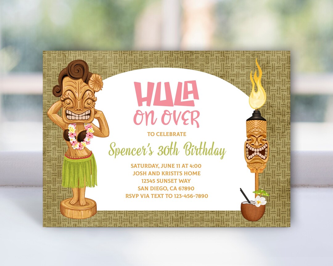 Hawaiian Luau Birthday Party Invitation Template for Man, Woman, Hula ...