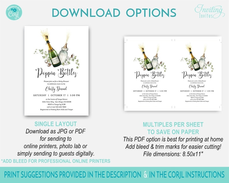 Poppin Bottles Baby Shower Invitation Bundle Champagne Shower - Etsy
