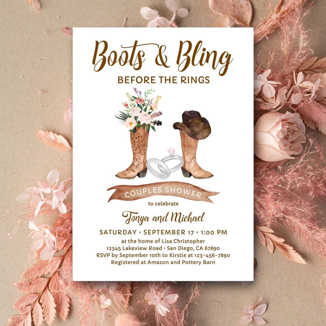 Boots and Bling Cowboy Boots Couples Shower Invitation, Rustic Country ...