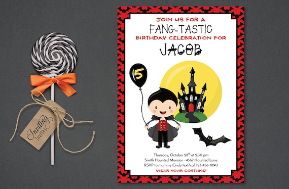 Vampire Halloween Birthday Invitation for Kids Boy Girl | Etsy