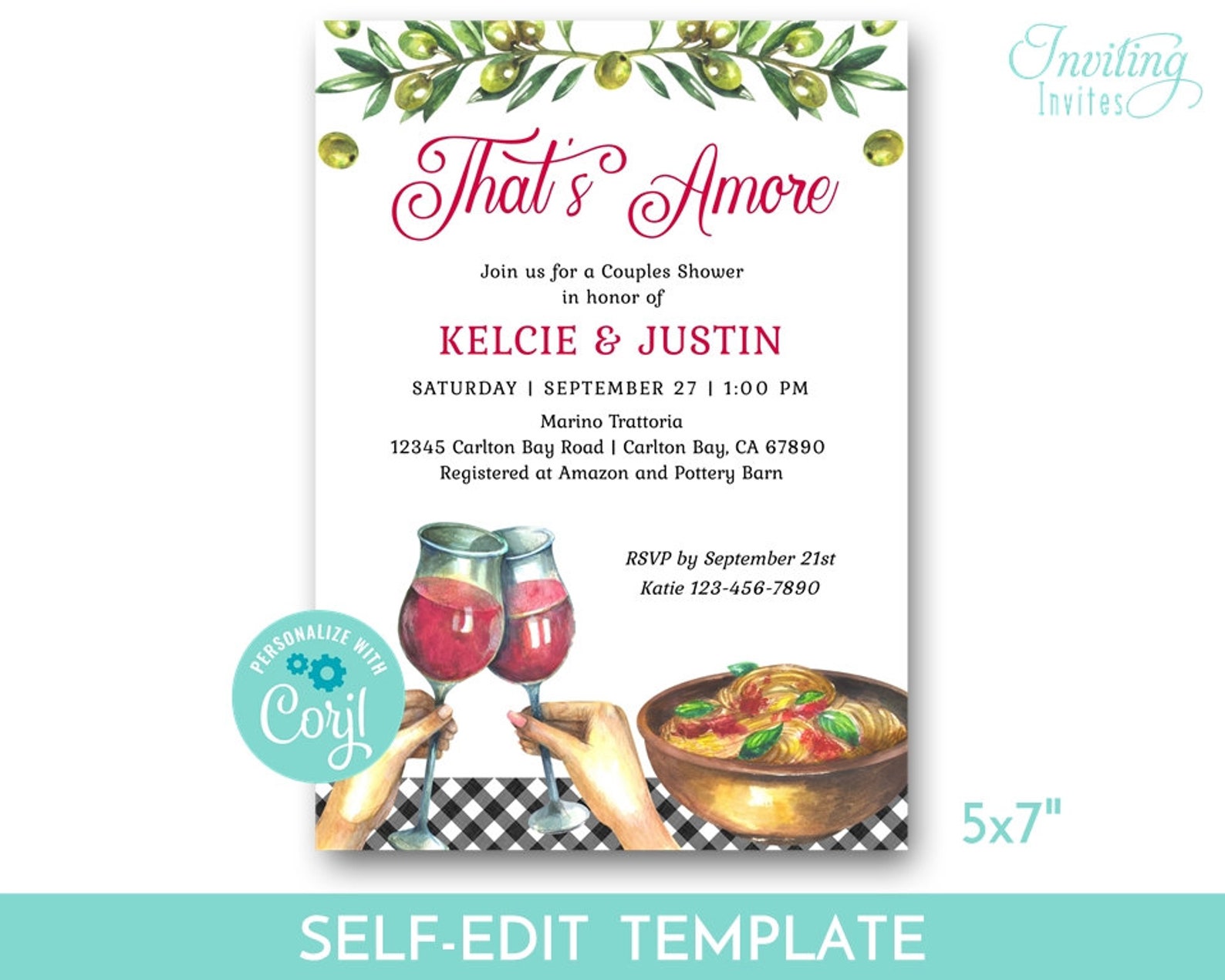 Italian Theme Bridal Shower Invitation, That's Amore Invite, Pasta ...