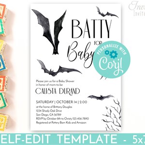 Batty for Baby Shower Invitation Set, Minimalist Hallween Theme Invite ...