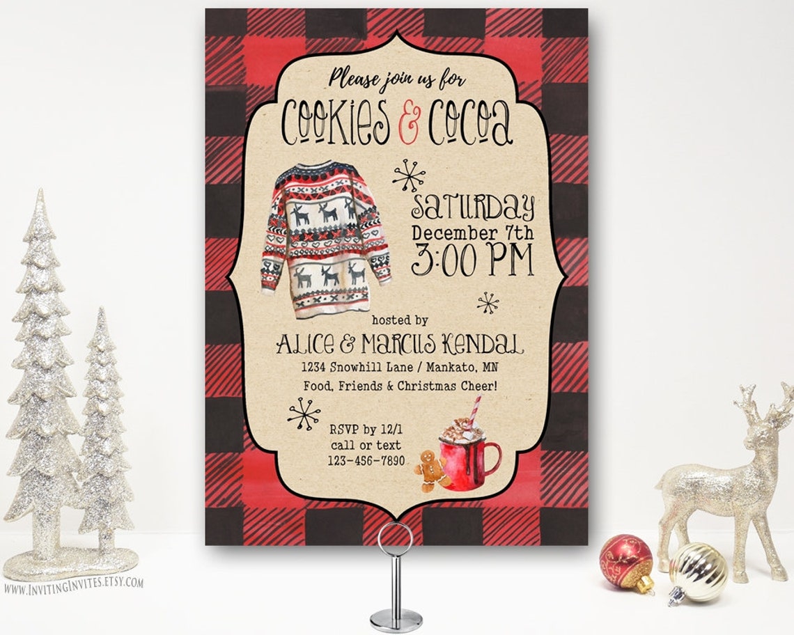 Cookies and Cocoa Flannel Buffalo Plaid Christmas Party | Etsy