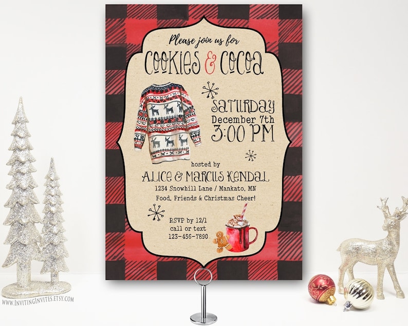 Cookies and Cocoa Flannel Buffalo Plaid Christmas Party | Etsy