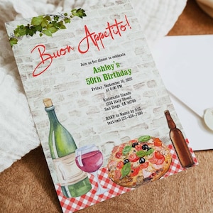 Pizza Birthday Party Invitation for Adult, Italian Theme Buon Appetito ...