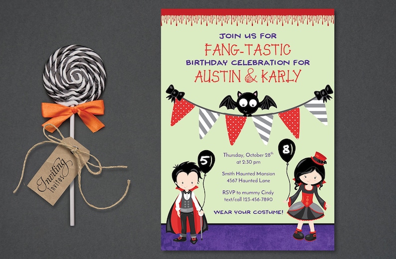 Vampire Halloween Birthday Invitation for Kids Boy Girl - Etsy