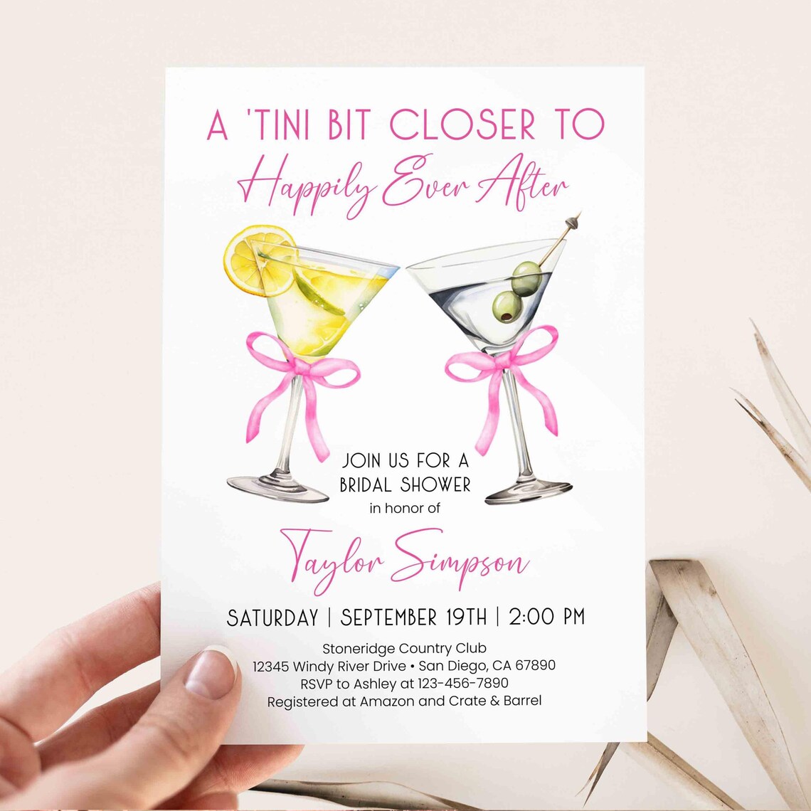 A Tini Bit Closer Happily Ever After Bridal Shower Invitation Cocktail ...