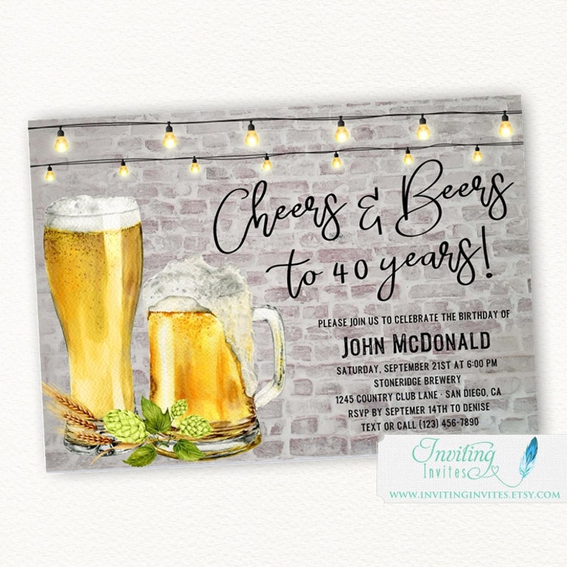 Cheers & Beers Brewery Birthday Party Invitation Rustic Hops - Etsy
