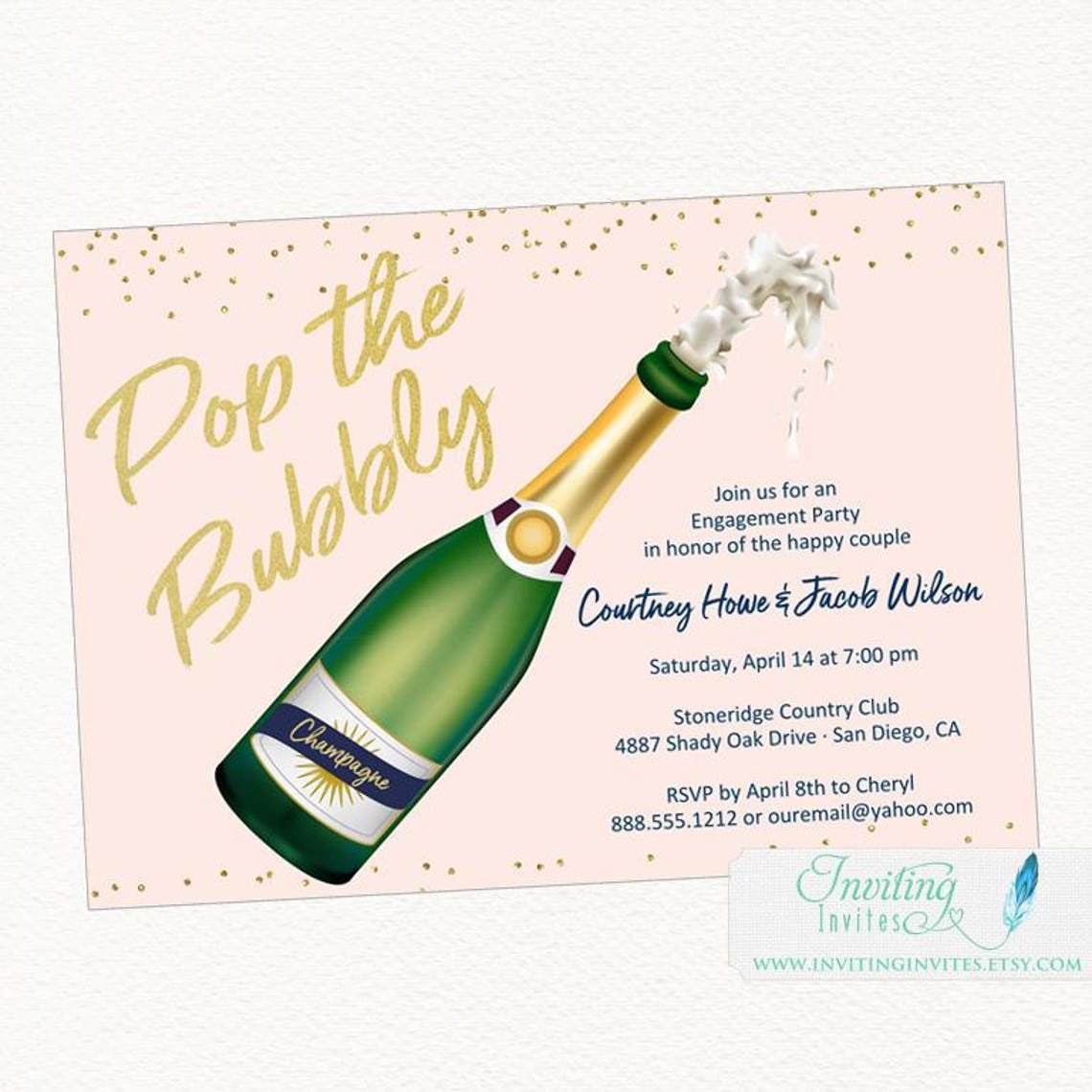 Champagne Invitation Engagement Party Invitation Pop the | Etsy