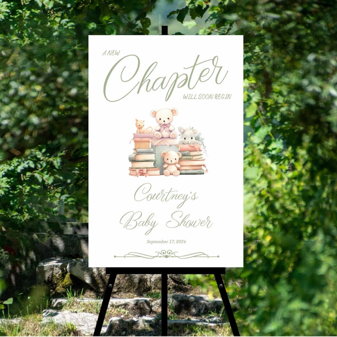 A New Chapter Will Soon Begin Book Themed Baby Shower Welcome Sign ...
