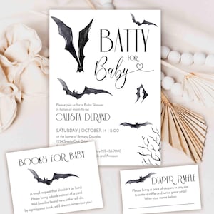 Batty for Baby Shower Invitation Set, Minimalist Hallween Theme Invite ...
