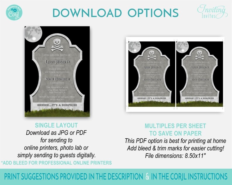 Tombstone Halloween Birthday Invitation Adult, Headstone, Gravestone ...