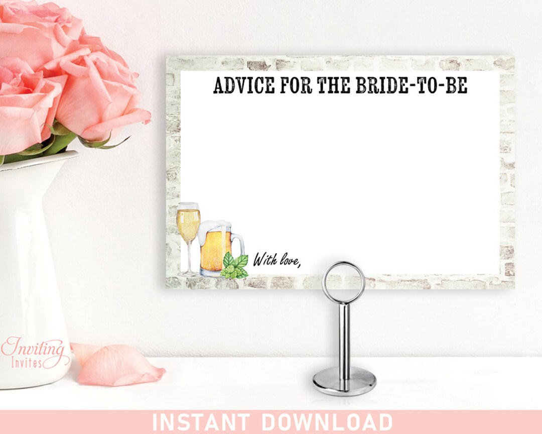 Advice for the Bride to Be Cards Printable Bubbles and Brews - Etsy