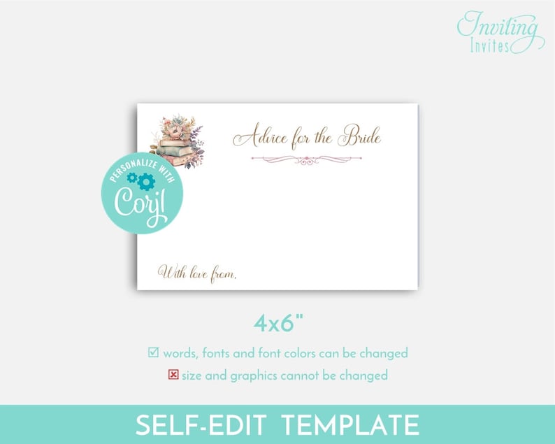 Advice for the Bride to Be Card, Bridal Shower Game, Book Advice Card ...