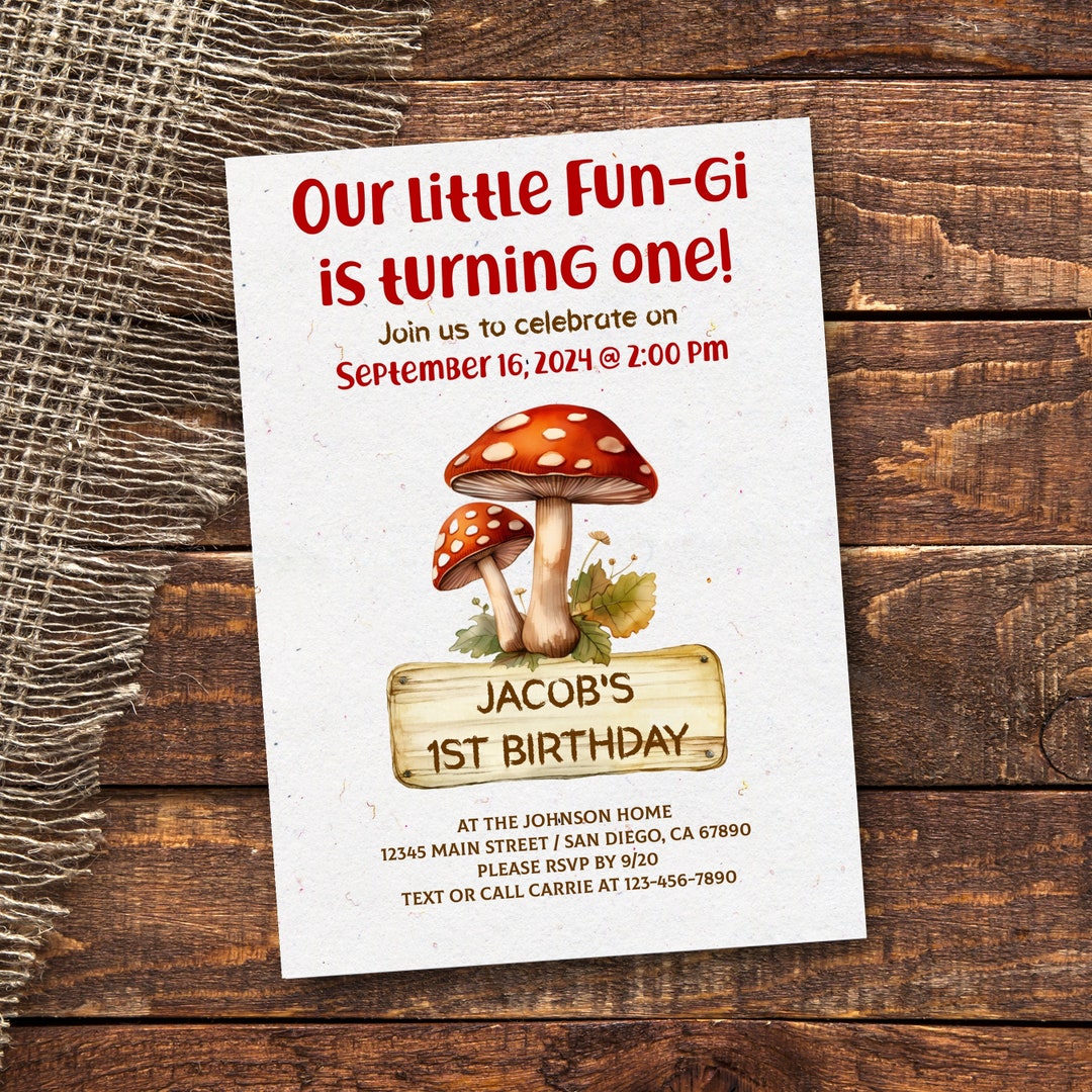 Mushroom Birthday Party Invitation, Woodland First Birthday Invites ...
