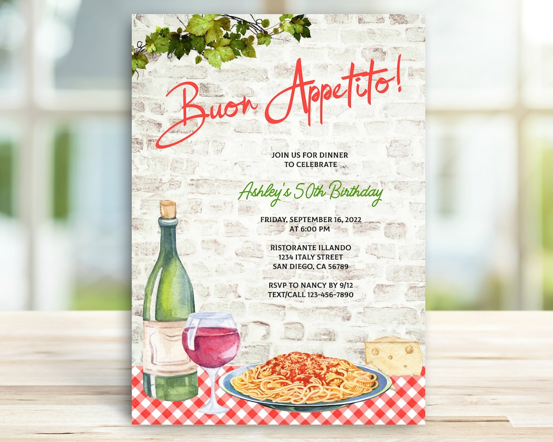 Italian Theme Birthday Party Invitation Buon Appetito Italy - Etsy