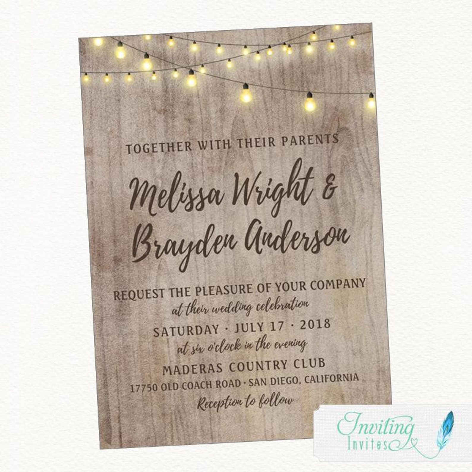 Rustic Wedding Invitation String Lights Wedding Country - Etsy