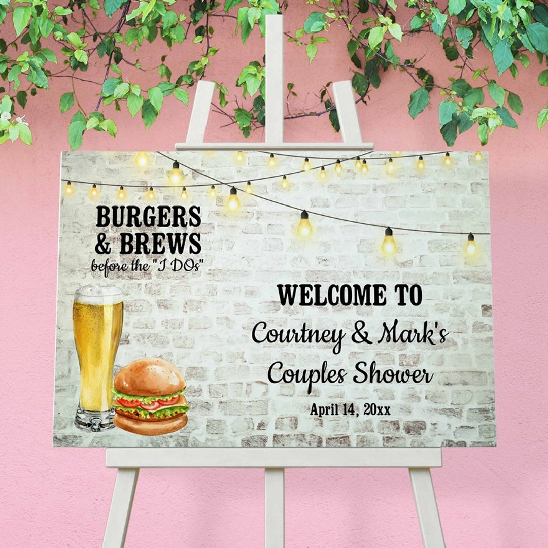 Burgers and Brews Beer Welcome Sign Template, Rustic Couples Shower ...