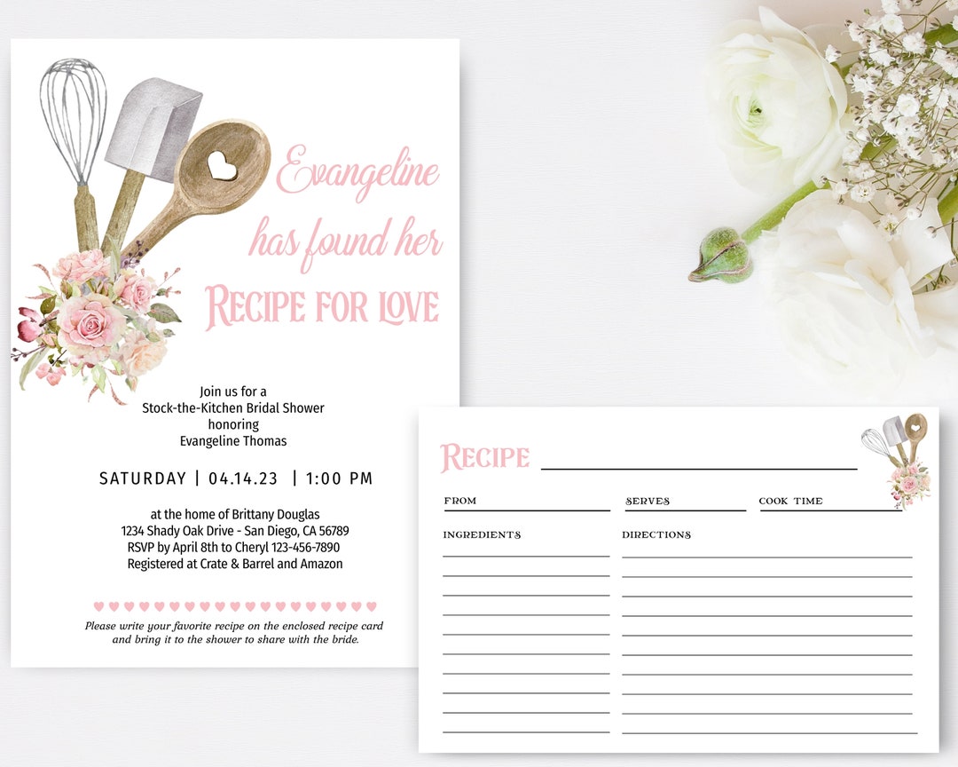 PINK Recipe for Love Bridal Shower Invitation With Recipe Card, Stock ...