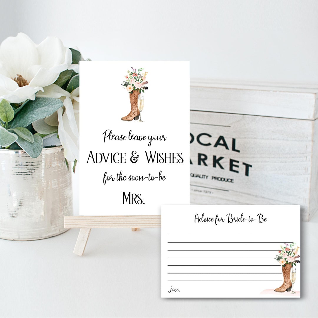 Advice for Bride to Be Card and Sign, Blush Cowboy Boots, Pink Floral ...