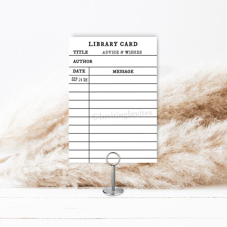 Advice and Wishes Library Card & Sign, Book Themed Bridal Shower ...