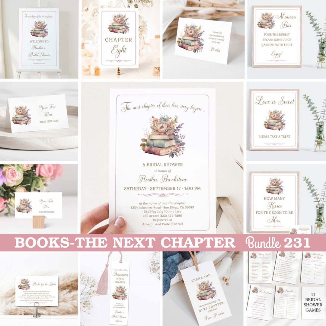 Book Themed Bridal Shower Invitation Bundle, Next Chapter, Love Story ...