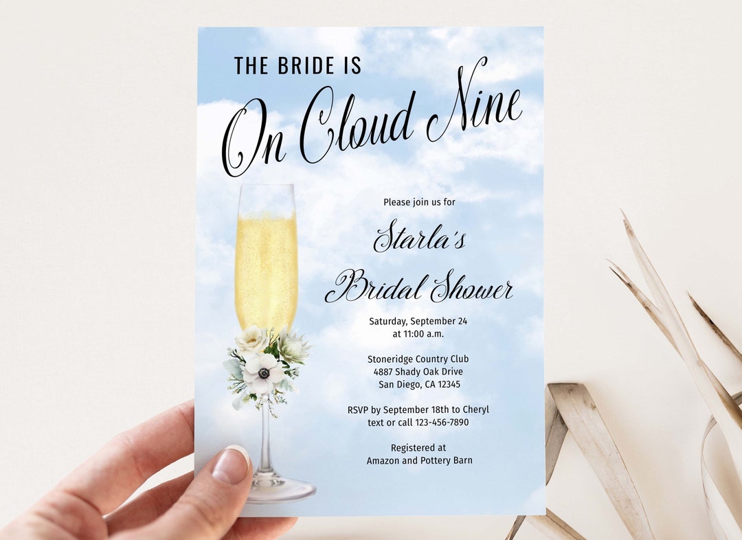 On Cloud Nine Bridal Shower Invite, the Bride is on Cloud 9 Invitation ...