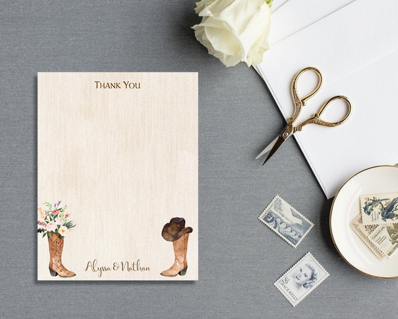 Cowboy Boots THANK YOU CARD Personalized Stationary - Etsy
