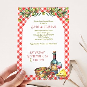 Italian Theme Bridal Shower Invitation, Pasta and Wine Rehearsal Dinner ...