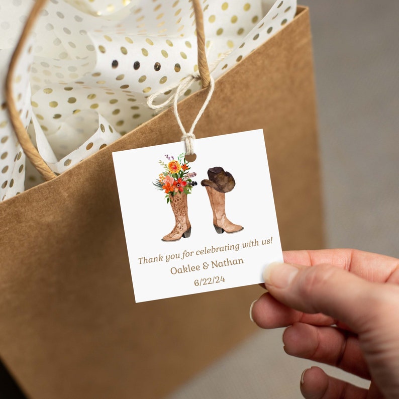 ORANGE Cowboy Boots Square Favor Tag, Rustic Country Wedding Invitation ...