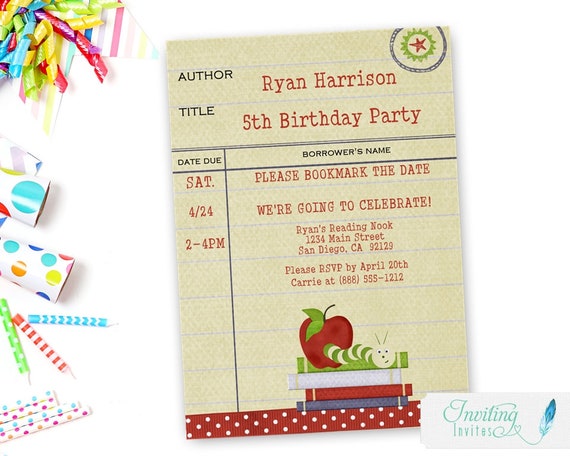 Library Card Birthday Invitation Template