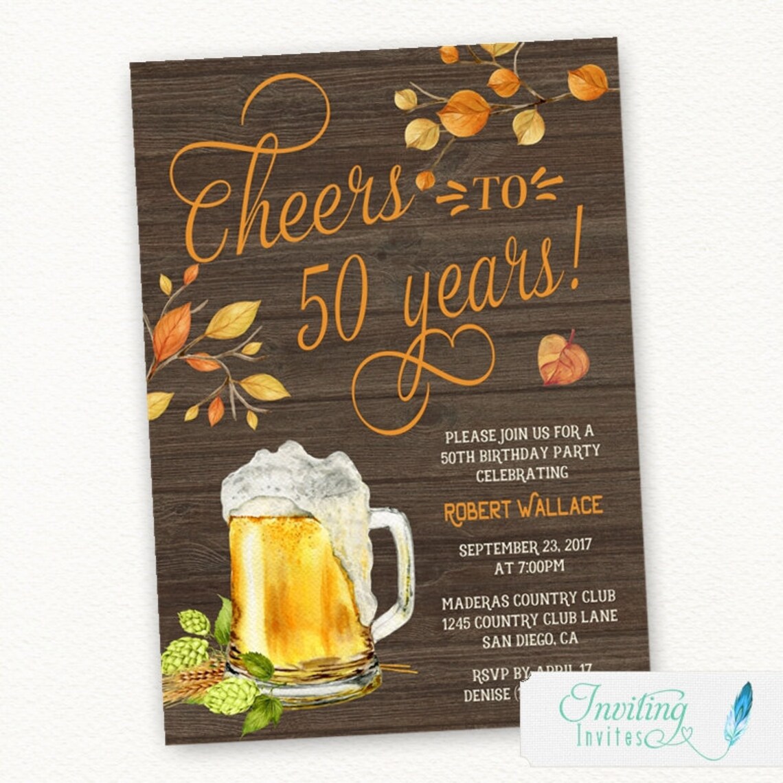 Beer Brewery Birthday Party Invitation Fall Autumn Rustic | Etsy