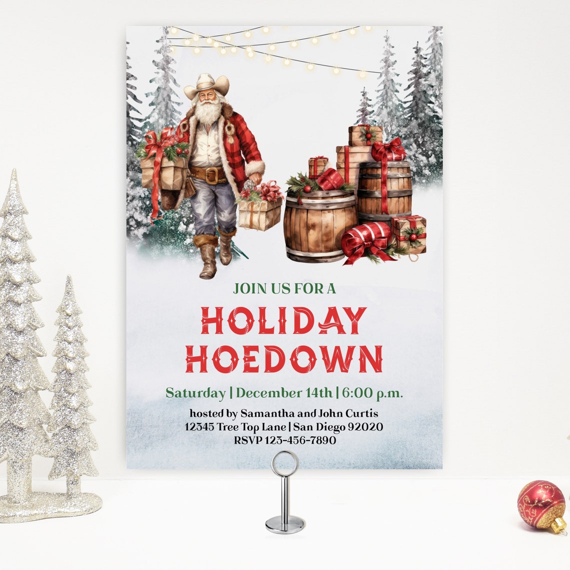 Holiday Hoedown Christmas Party Invitation Template, Country Cowboy ...