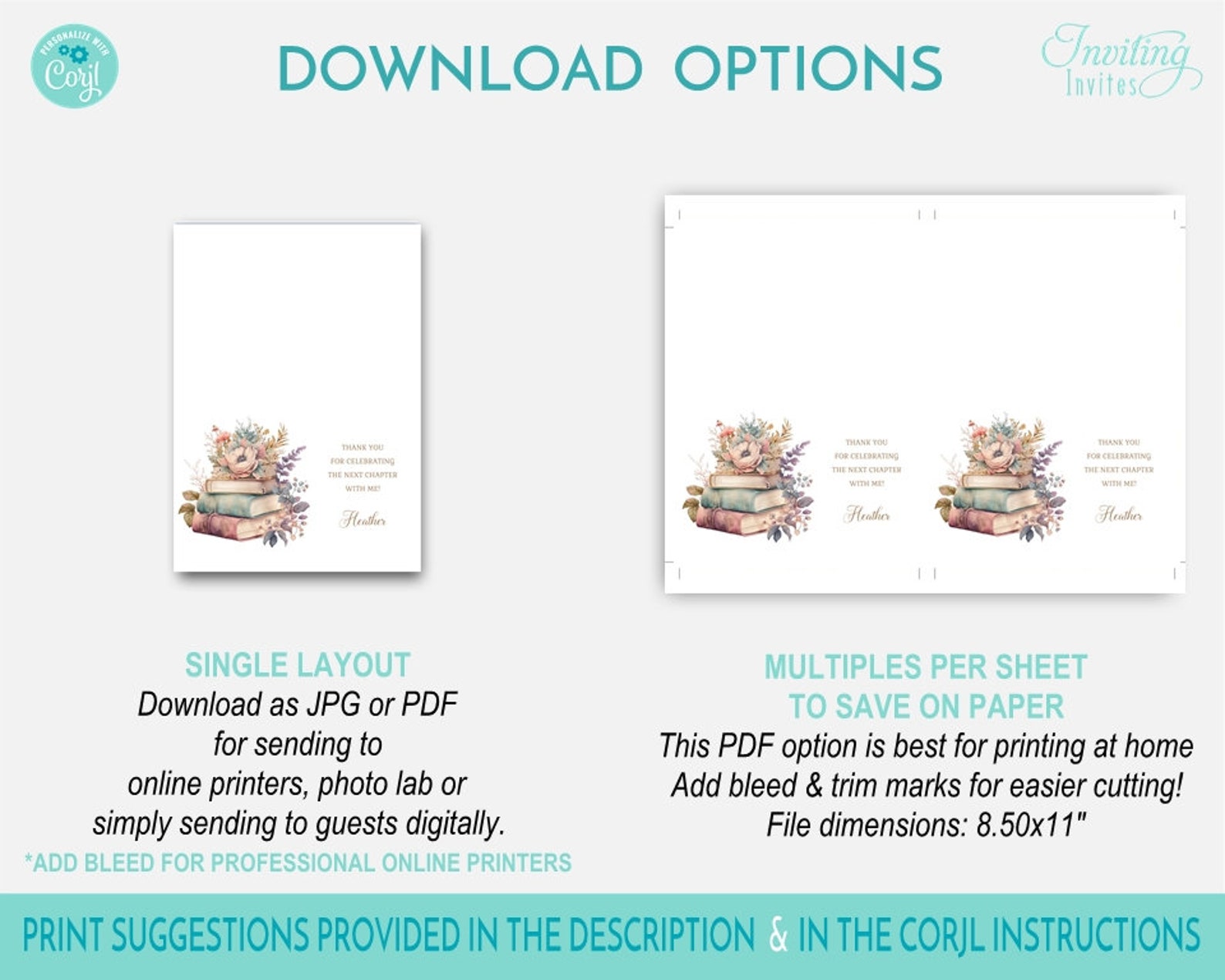 Book Thank You Note Card, Book Themed Bridal Shower Folded Thank You ...