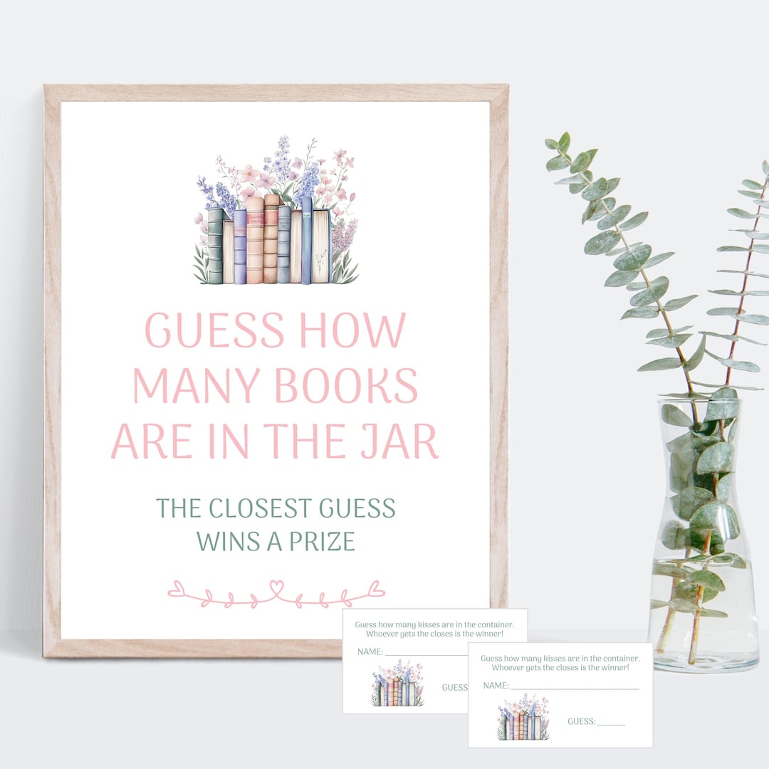 Guess How Many Books Bridal Shower Game, Pastel Book Theme, A New ...