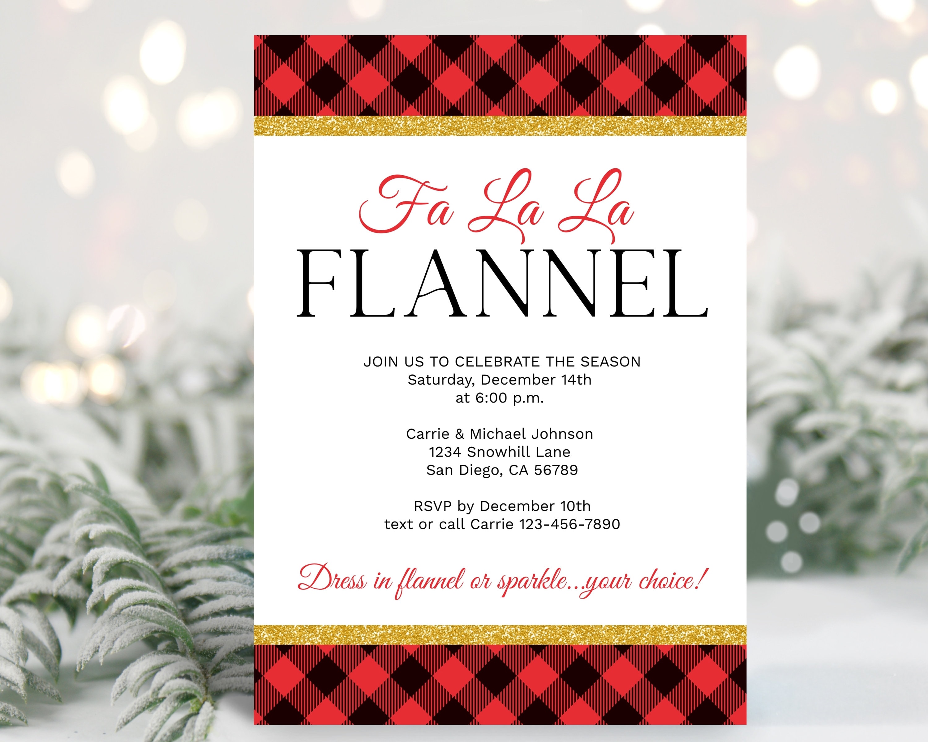 Plaid Flannel and Sparkle Christmas Party Invitation, Holiday Party ...