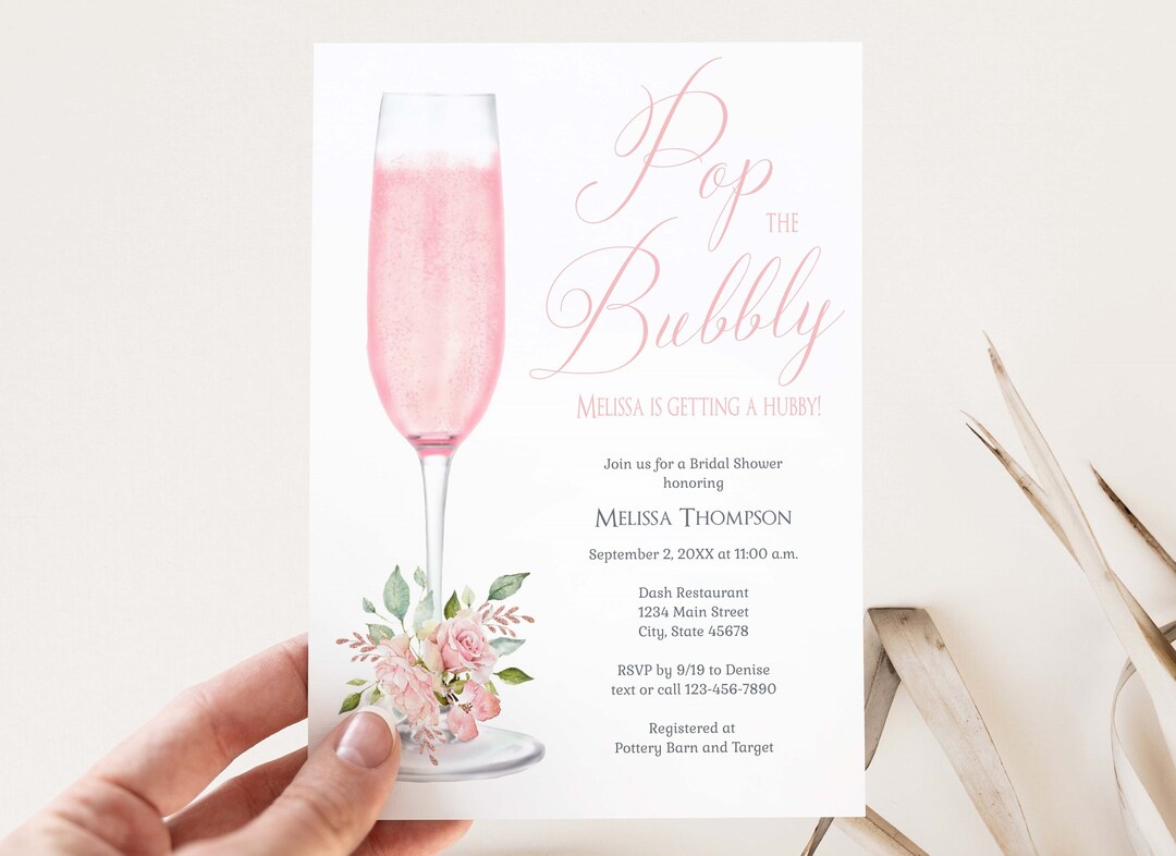 Pink Pop the Bubbly She is Getting a Hubby Bridal Shower Invitation ...