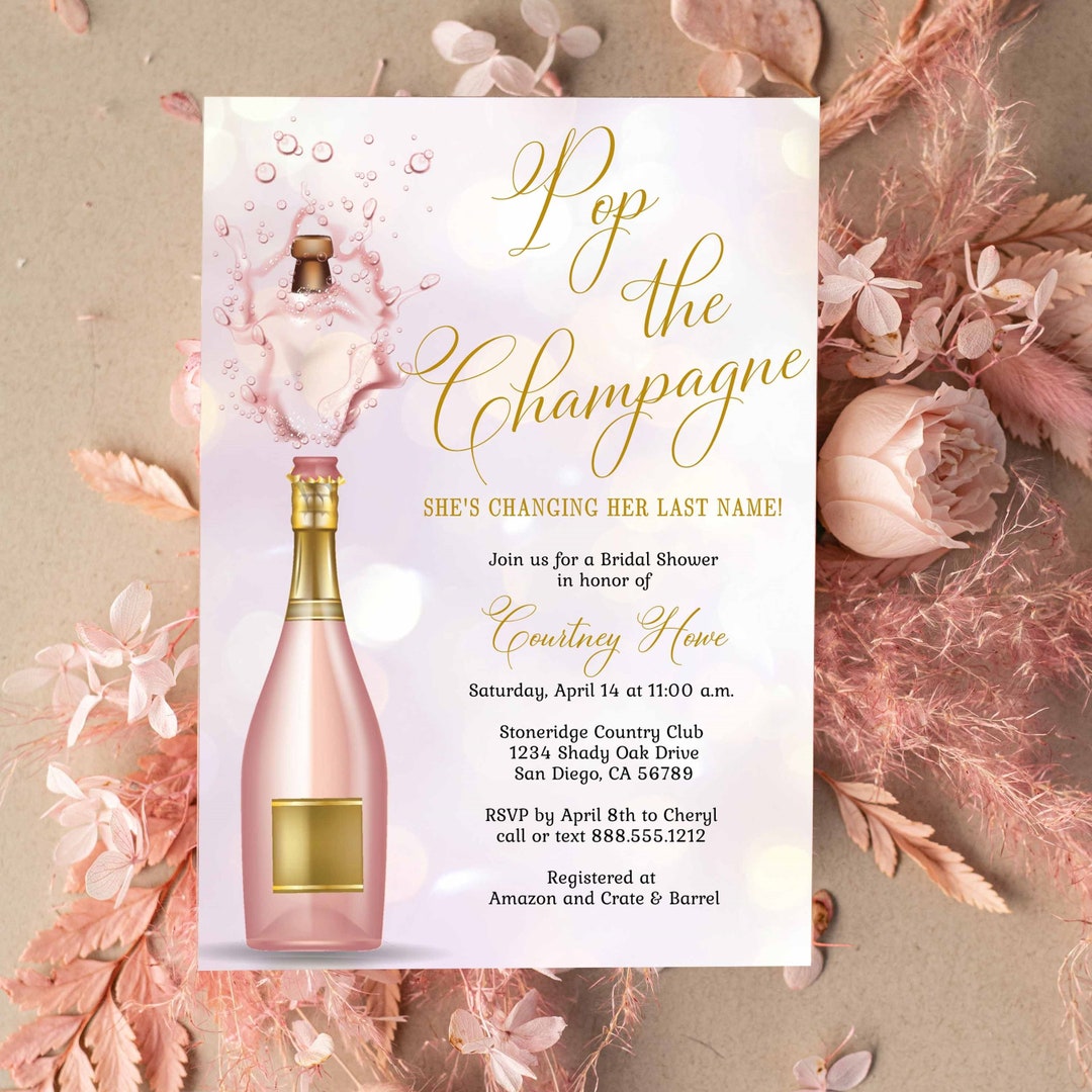 Pink Champagne Bridal Shower Invitation, Pop the Champagne Invite, She ...