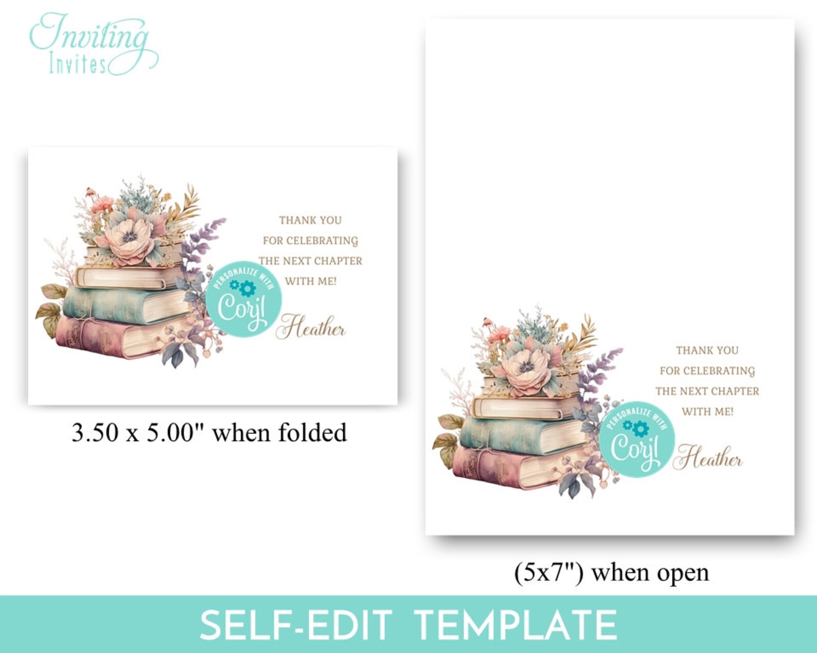 Book Thank You Note Card, Book Themed Bridal Shower Folded Thank You ...