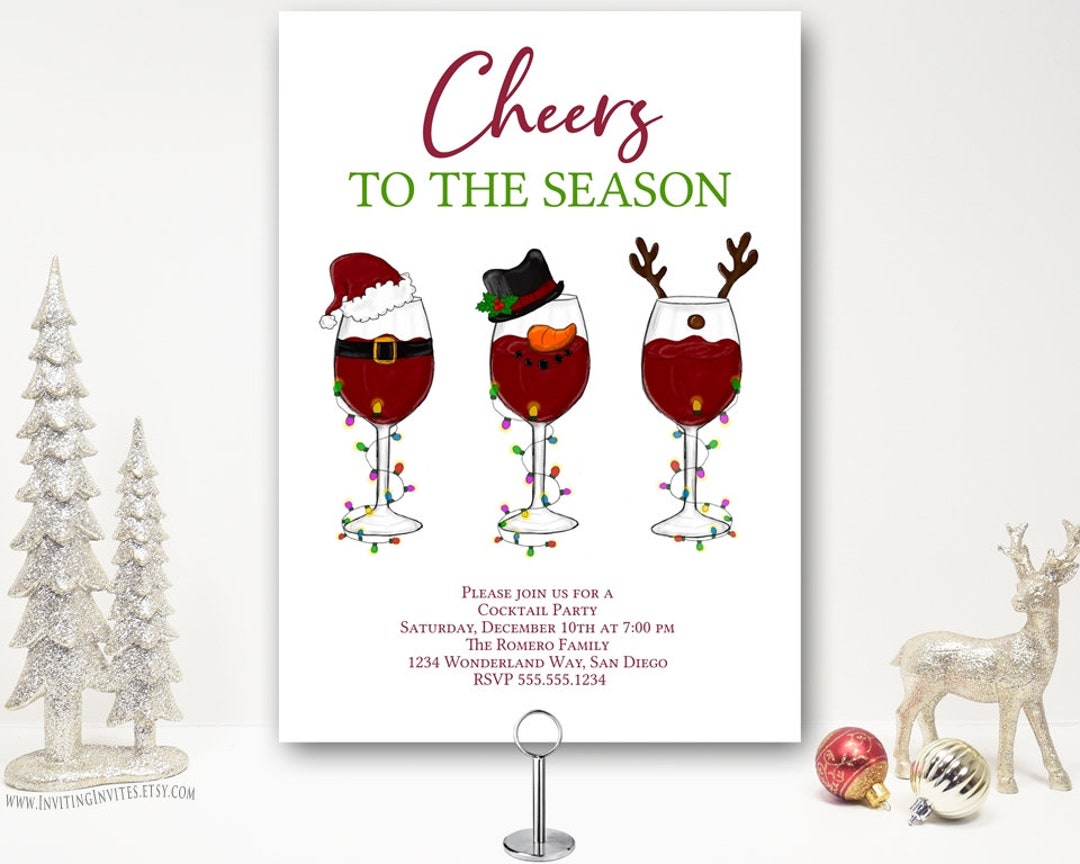 Wine Christmas Cocktail Party Invitation, Office Christmas Party ...