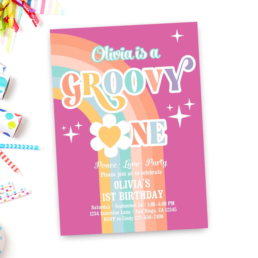 Editable Groovy One Inviation Template, 1st Birthday Invite, Daisy ...