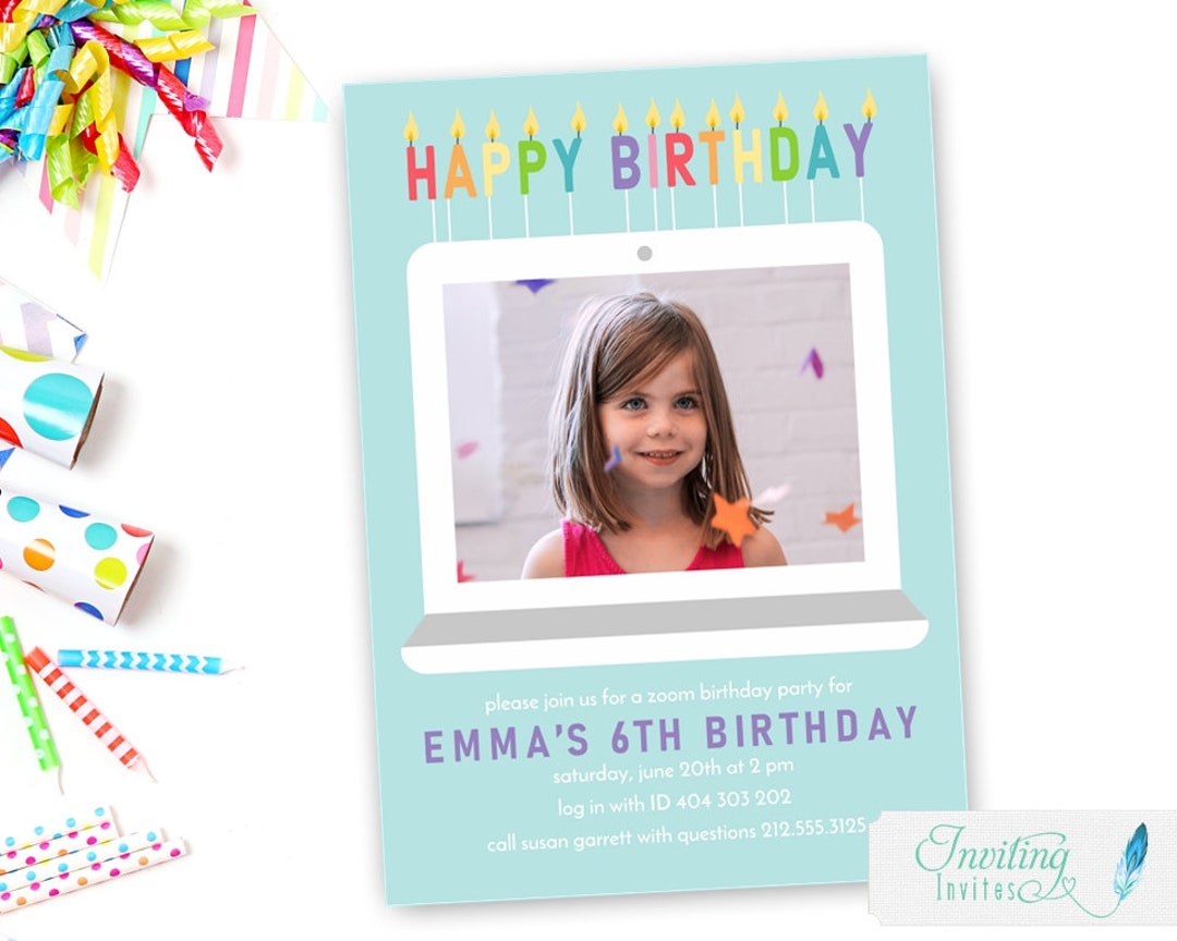 VIRTUAL Birthday Party Invitation Kids Birthday Invite Zoom - Etsy