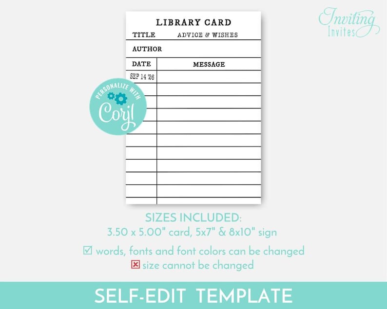 Advice and Wishes Library Card & Sign, Book Themed Bridal Shower ...