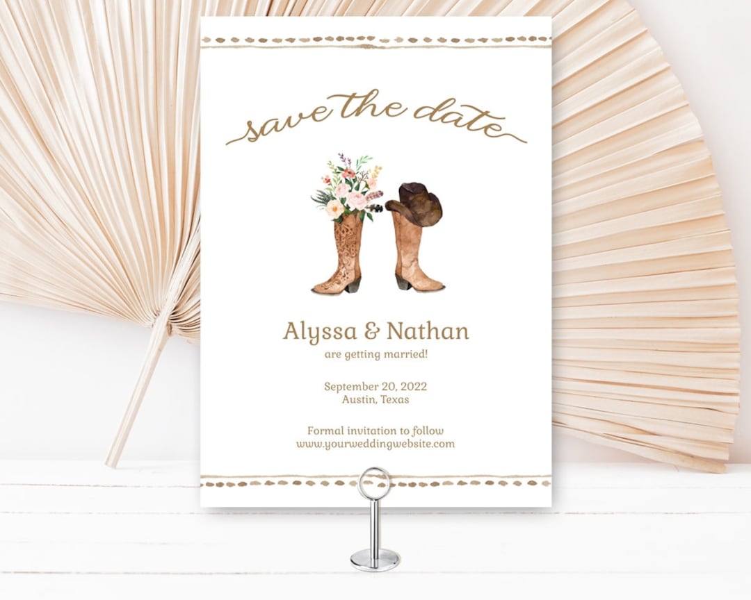 Blush Cowboy Boot Save the Date, Rustic Wedding, Country Save the Date ...