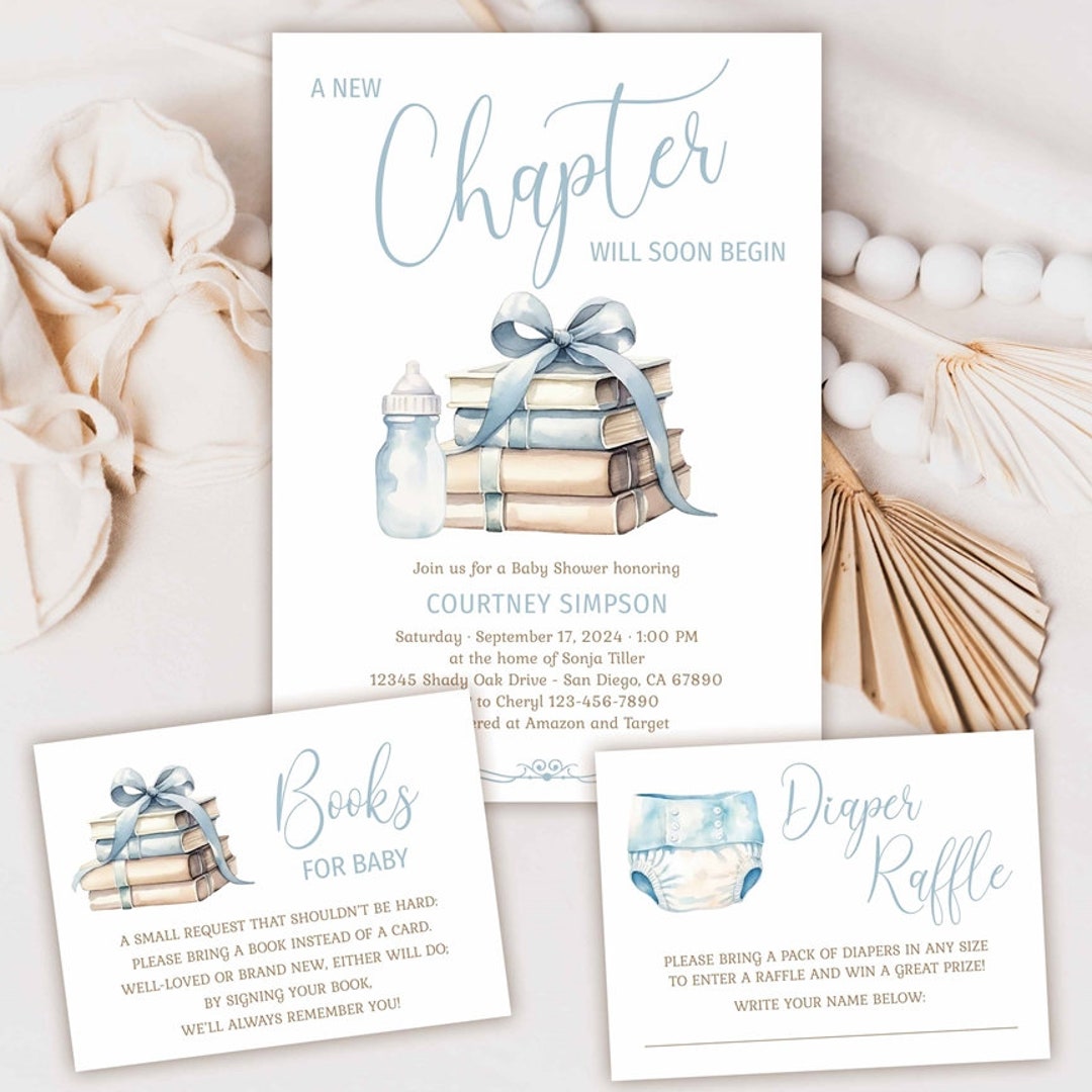 A New Chapter Will Soon Begin Book Baby Shower Invitation Card, Library ...