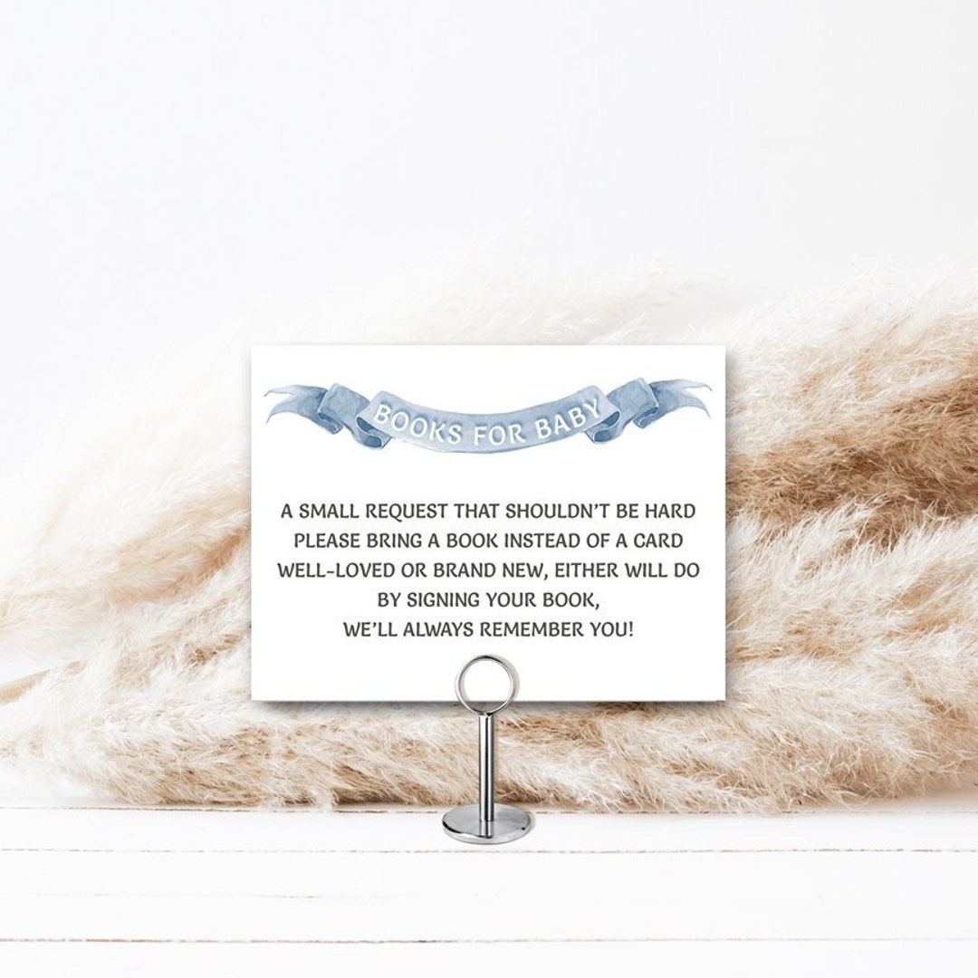 Books for Baby Insert Card Template, Blue Banner Boy Baby Shower Insert ...