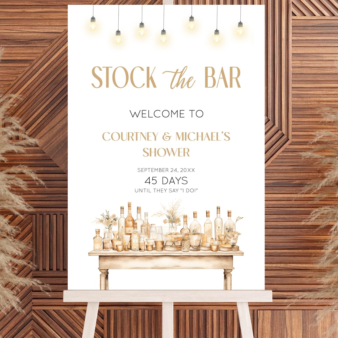 Boho Stock the Bar Welcome Sign Poster, Bridal Couples Shower Joint ...