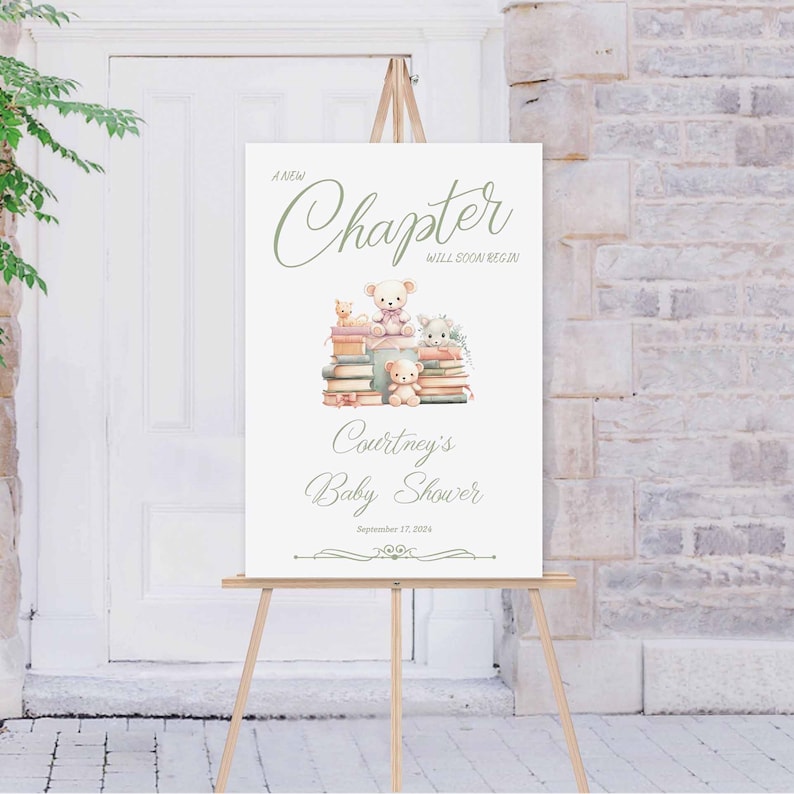 A New Chapter Will Soon Begin Book Themed Baby Shower Welcome Sign ...